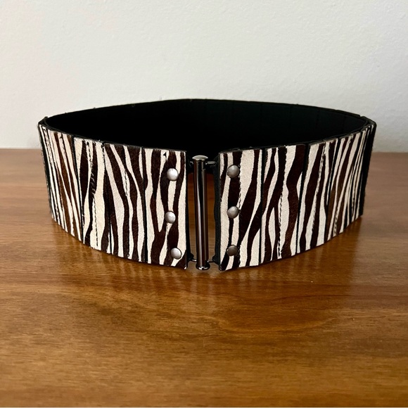 Accessories | Nwot Black White Zebra Print Genuine Cow Hair Leather ...
